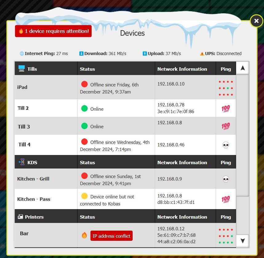 In Venue Device Monitor