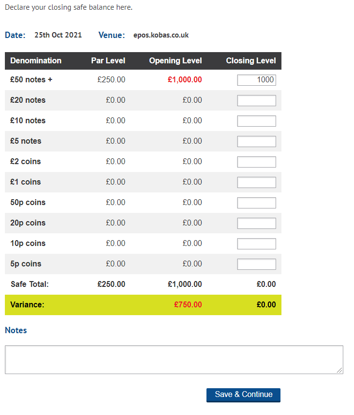 Daily Tasks: Safe and Till Logs
