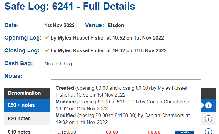 Daily Tasks: Safe and Till Logs