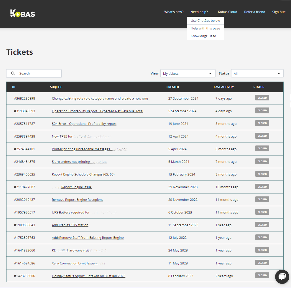 Kobas Support Ticket Portal